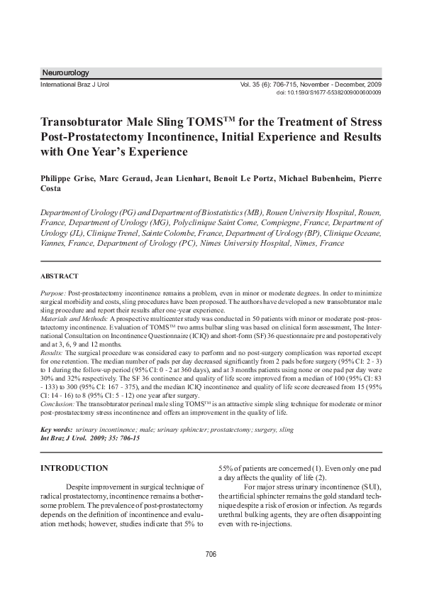 (PDF) Transobturator male sling TOMS™ for the treatment of stress post ...