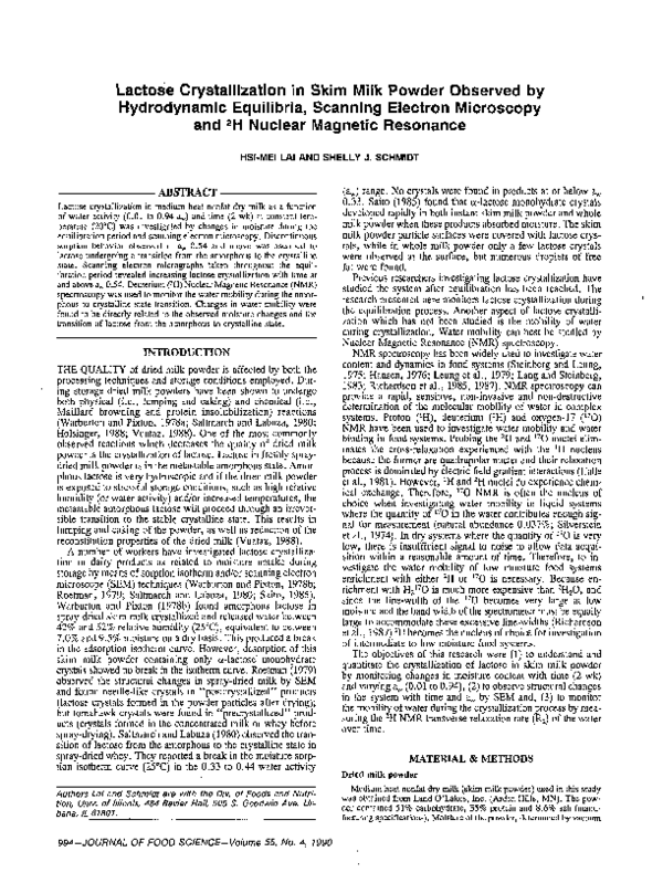 (PDF) Lactose Crystallization in Skim Milk Powder Observed by ...