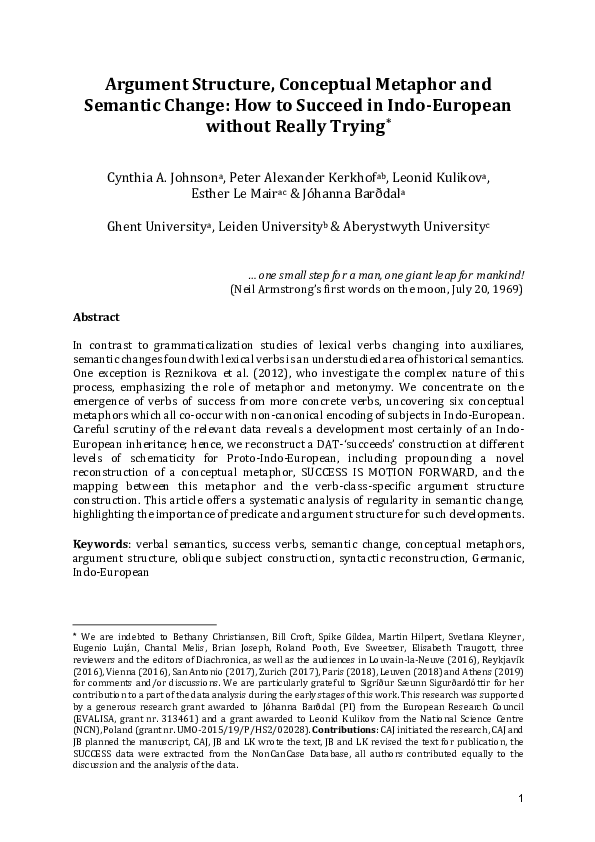 (PDF) Argument structure, conceptual metaphor and semantic change