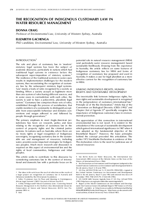 (PDF) The Recognition of Indigenous Customary Law in Water Resource ...