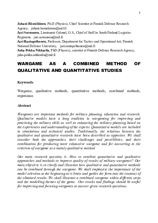 (PDF) Wargame as a combined method of qualitative and quantitative ...