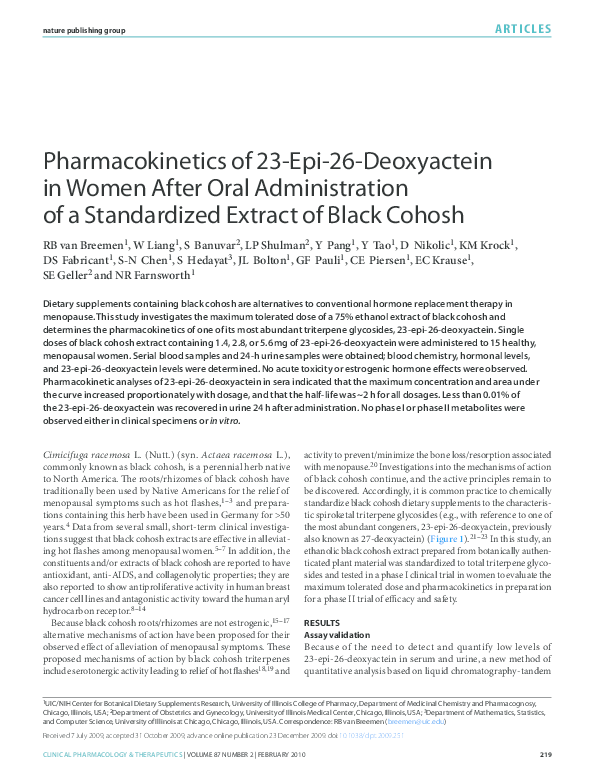 (PDF) Pharmacokinetics of 23-epi-26-deoxyactein in women following oral ...