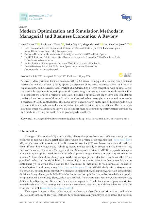 (PDF) Modern Optimization and Simulation Methods in Managerial and Business Economics: A Review