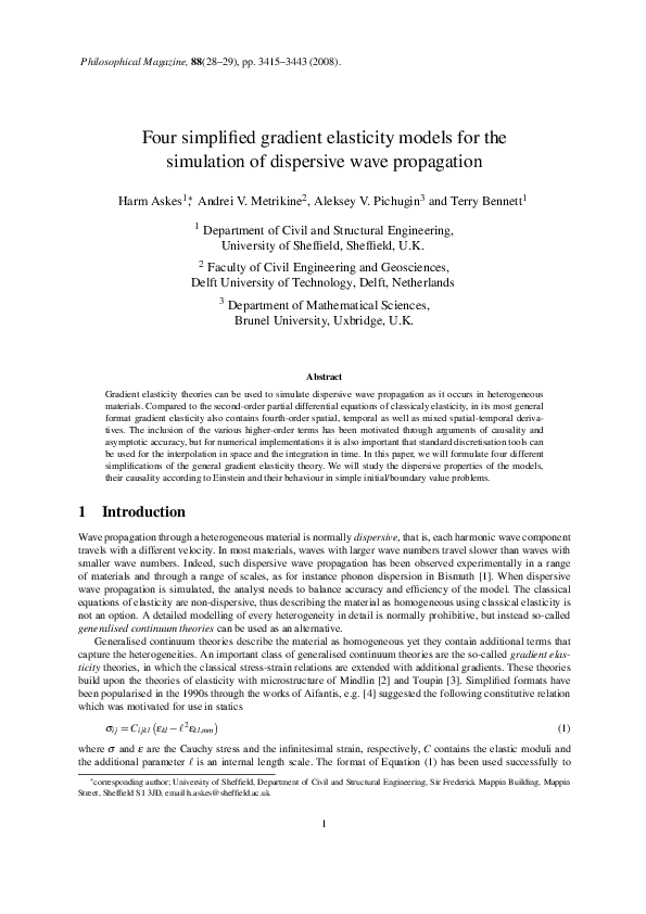 Pdf Four Simplified Gradient Elasticity Models For The Simulation Of