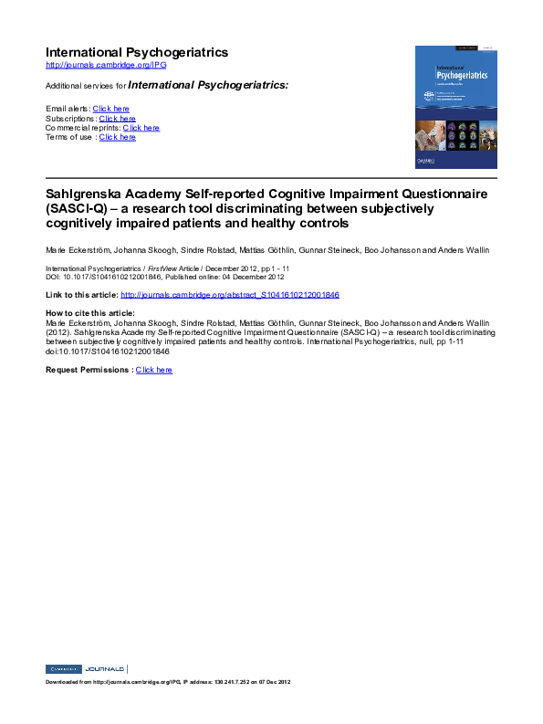 (PDF) Sahlgrenska Academy Self-reported Cognitive Impairment ...