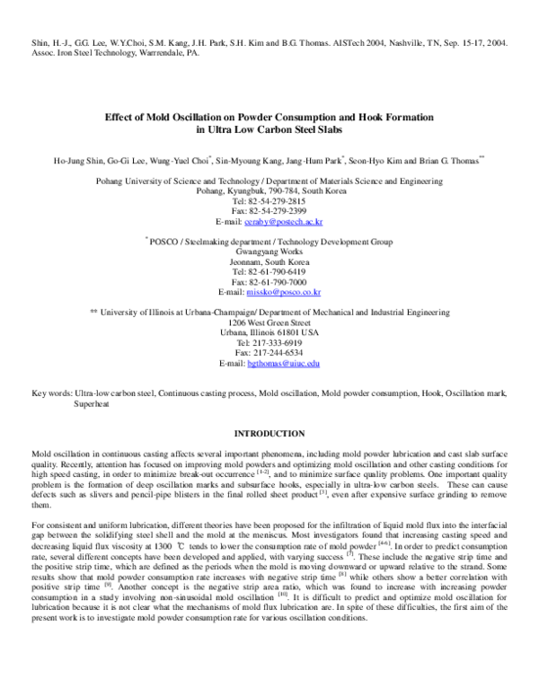 (PDF) Effect of Mold Oscillation on Powder Consumption and Hook ...
