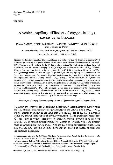 (PDF) Alveolar-capillary diffusion of oxygen in dogs exercising in hypoxia