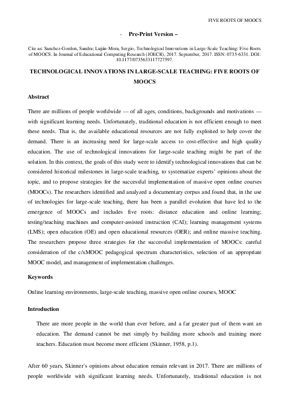 (PDF) Technological Innovations in Large-Scale Teaching