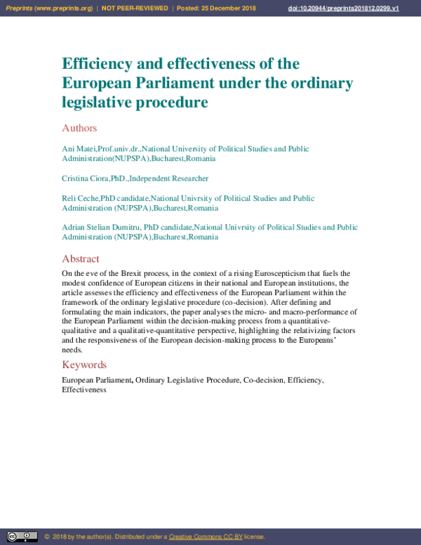 (PDF) Efficiency and Effectiveness of the European Parliament under the ...