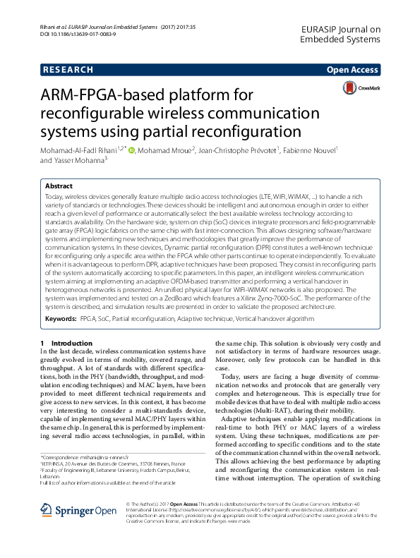 Pdf Arm Fpga Based Platform For Reconfigurable Wireless Communication Systems Using Partial 7977