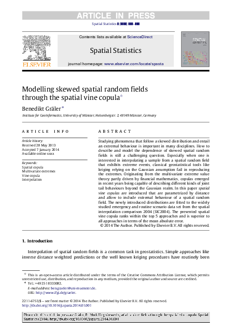 Pdf Modelling Skewed Spatial Random Fields Through The Spatial Vine Copula 2004