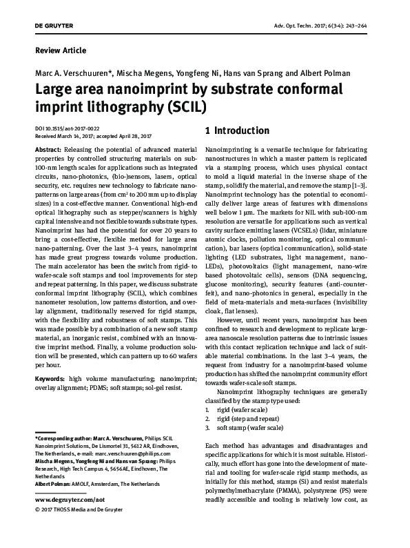 (PDF) Large area nanoimprint by substrate conformal imprint lithography ...