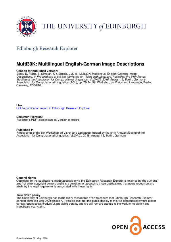 (PDF) Multi30K: Multilingual English-German Image Descriptions
