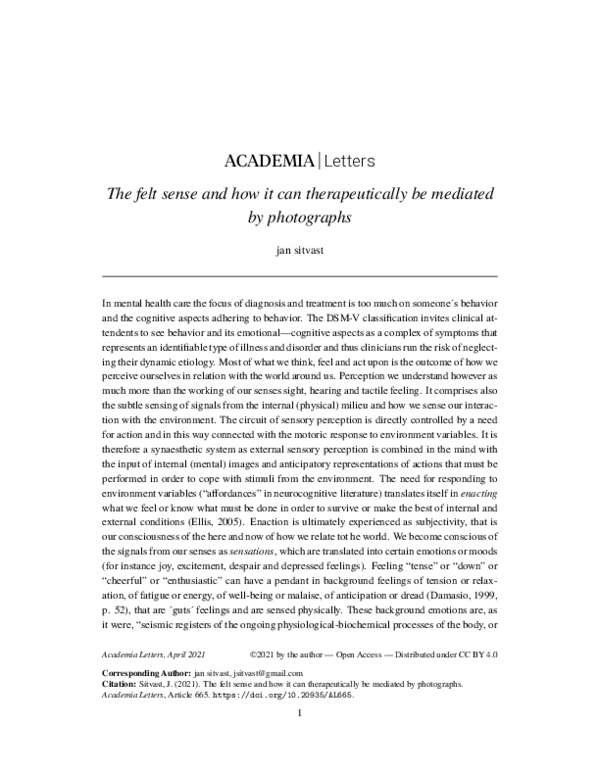 (PDF) The felt sense and how it can therapeutically be mediated by ...