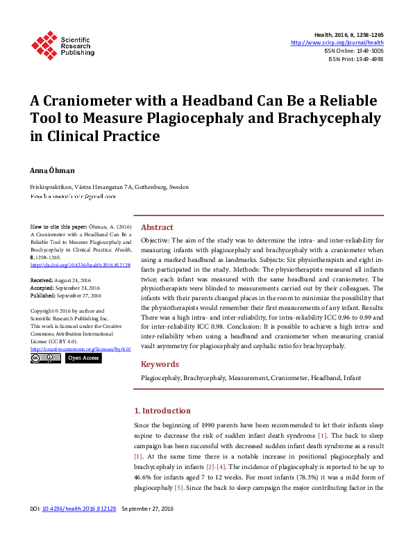 (PDF) A Craniometer with a Headband Can Be a Reliable Tool to Measure ...