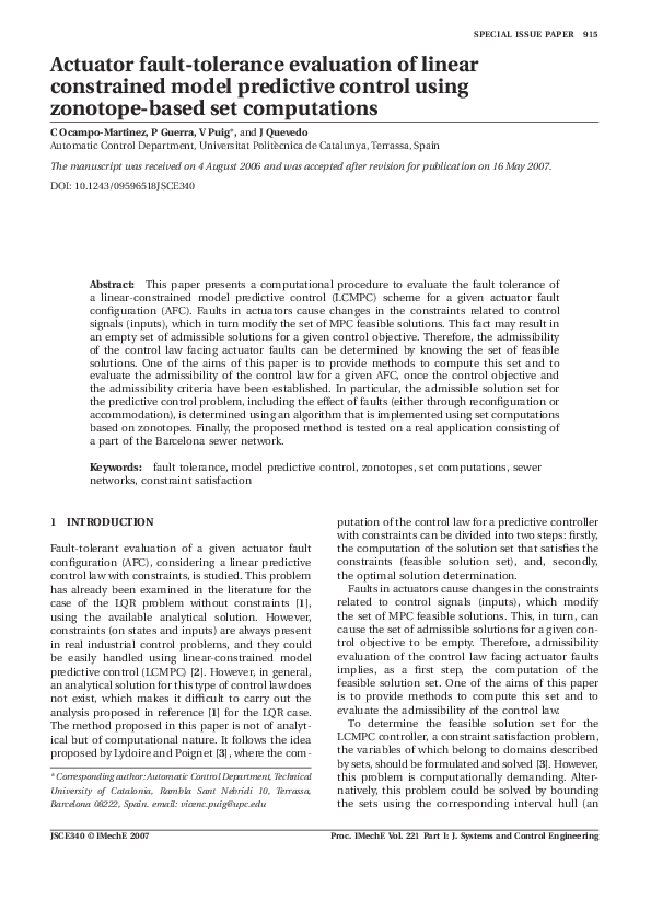 Pdf Actuator Fault Tolerance Evaluation Of Linear Constrained Model