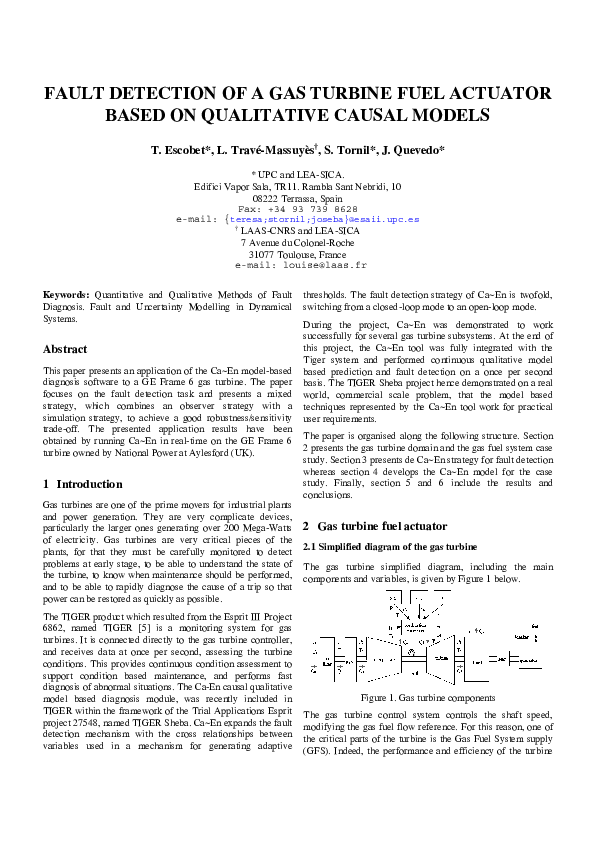Pdf Fault Detection Of A Gas Turbine Fuel Actuator Based On