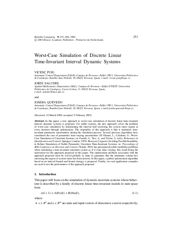 Pdf Worst Case Simulation Of Discrete Linear Time Invariant Interval