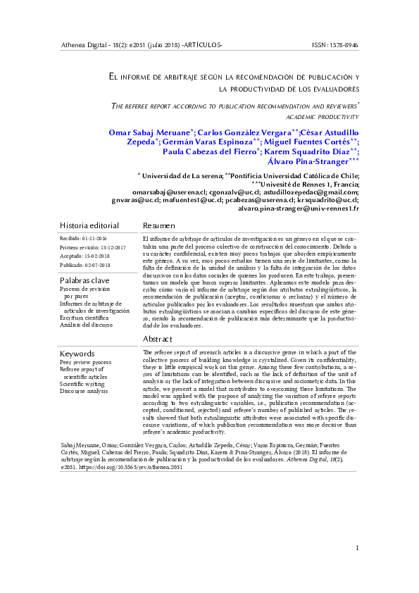 (PDF) EL INFORME DE ARBITRAJE SEGÚN LA RECOMENDACIÓN DE PUBLICACIÓN Y ...