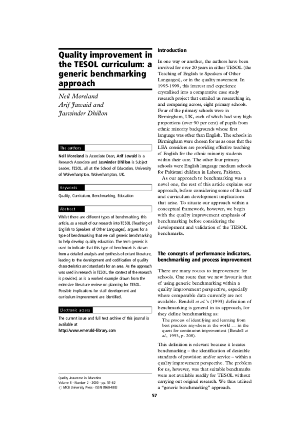 (PDF) Quality improvement in the TESOL curriculum: a generic ...