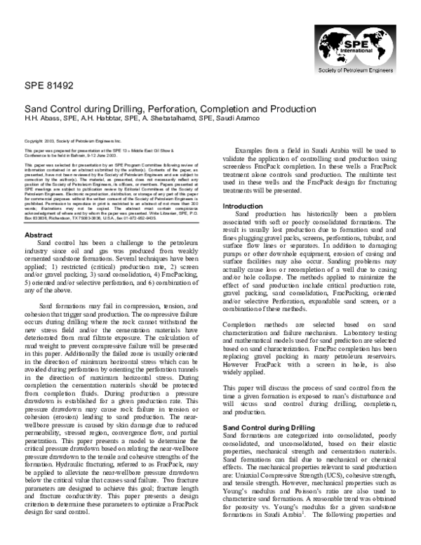 (PDF) Sand Control During Drilling, Perforation, Completion and Production