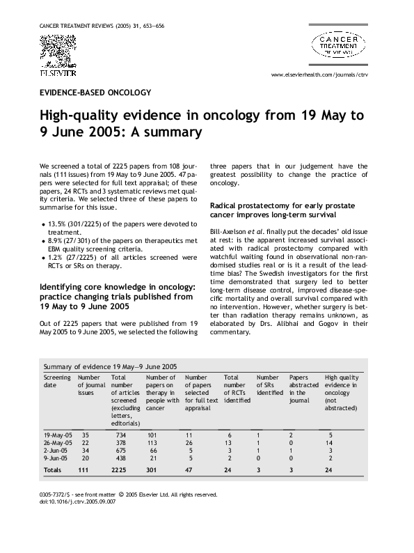 (PDF) High-quality evidence in oncology from 19 May to 9 June 2005: A ...