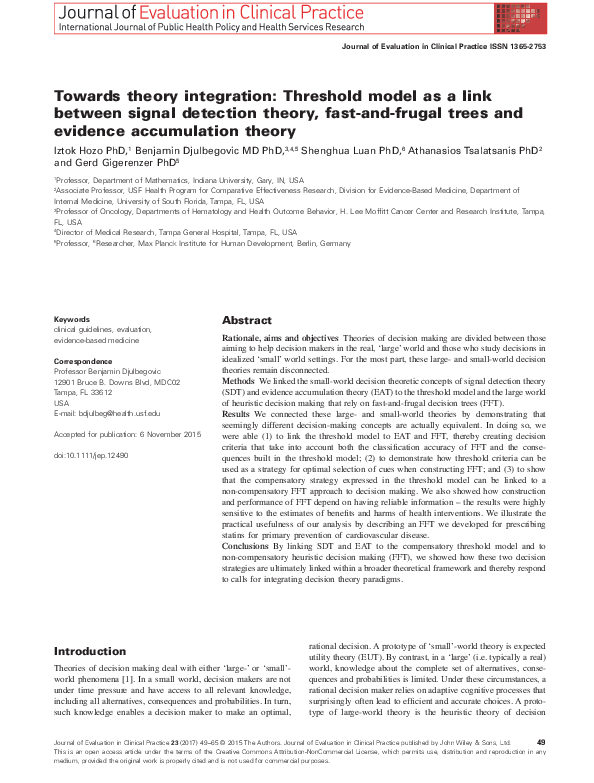 (PDF) Towards theory integration: Threshold model as a link between signal detection theory ...