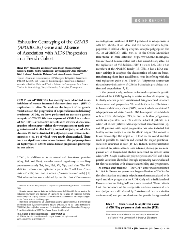 (PDF) Exhaustive Genotyping of the CEM15 (APOBEC3G) Gene and Absence of ...