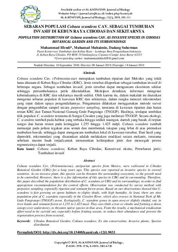 (PDF) SEBARAN POPULASI Cobaea scandens CAV. SEBAGAI TUMBUHAN INVASIF DI ...