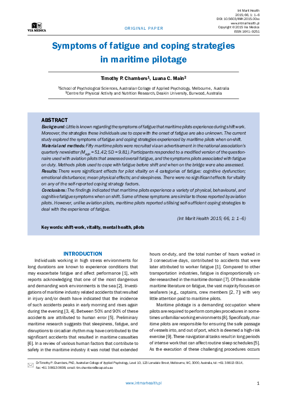 (PDF) Symptoms of fatigue and coping strategies in maritime pilotage