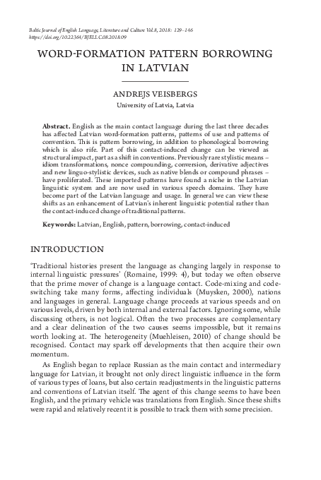 (PDF) Word-Formation Pattern Borrowing in Latvian