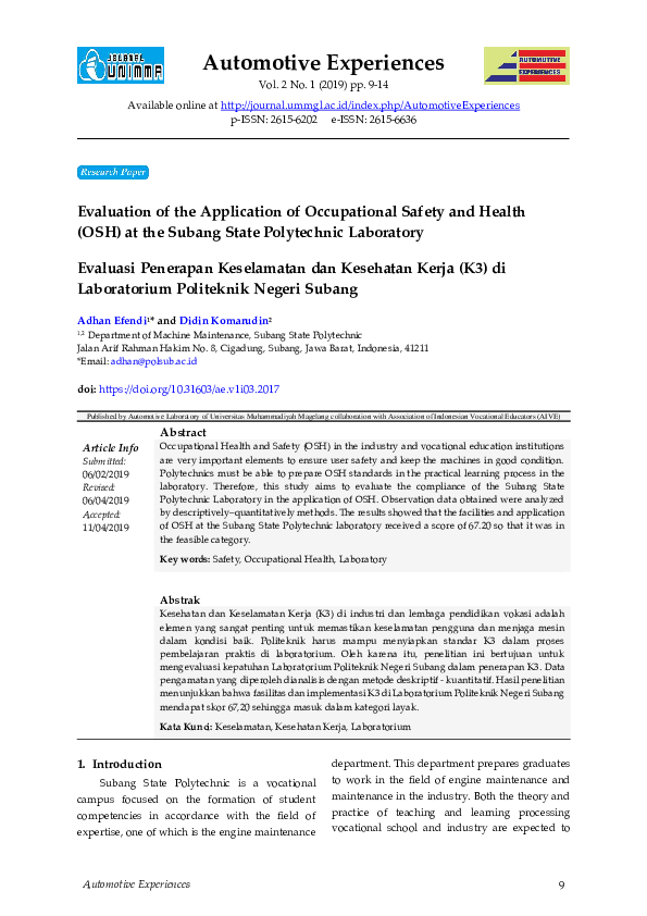 (PDF) Evaluation of the Application of Occupational Safety and Health ...