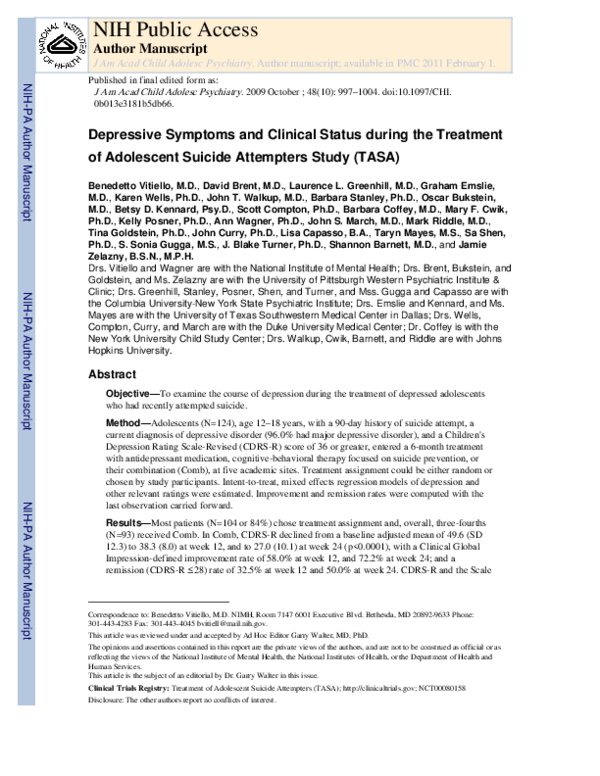 (PDF) Depressive Symptoms and Clinical Status During the Treatment of ...