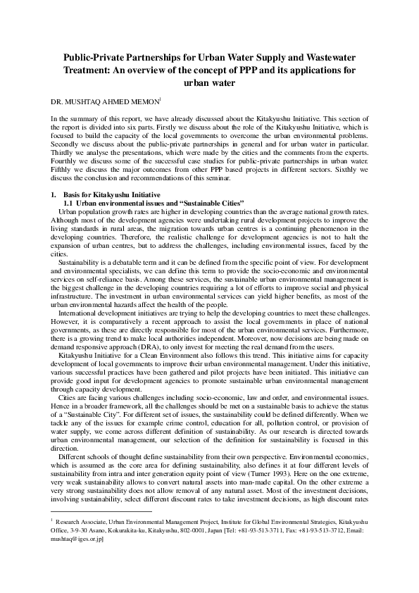 (PDF) Public-Private Partnerships for Urban Water Supply and Wastewater ...