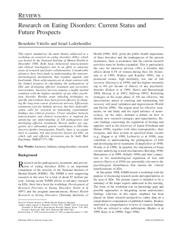 (PDF) Research on eating disorders: current status and future prospects