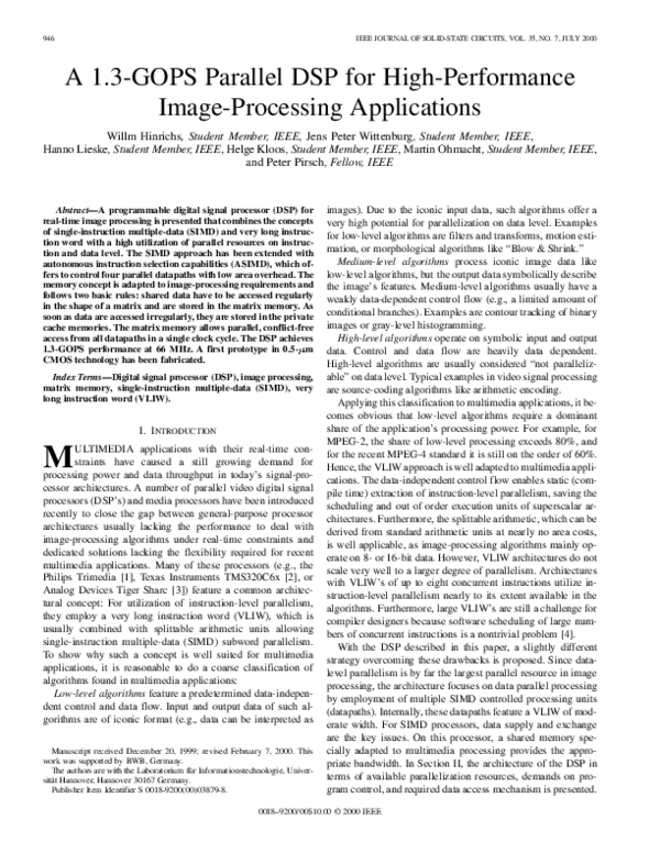 Pdf A 13 Gops Parallel Dsp For High Performance Image Processing Applications