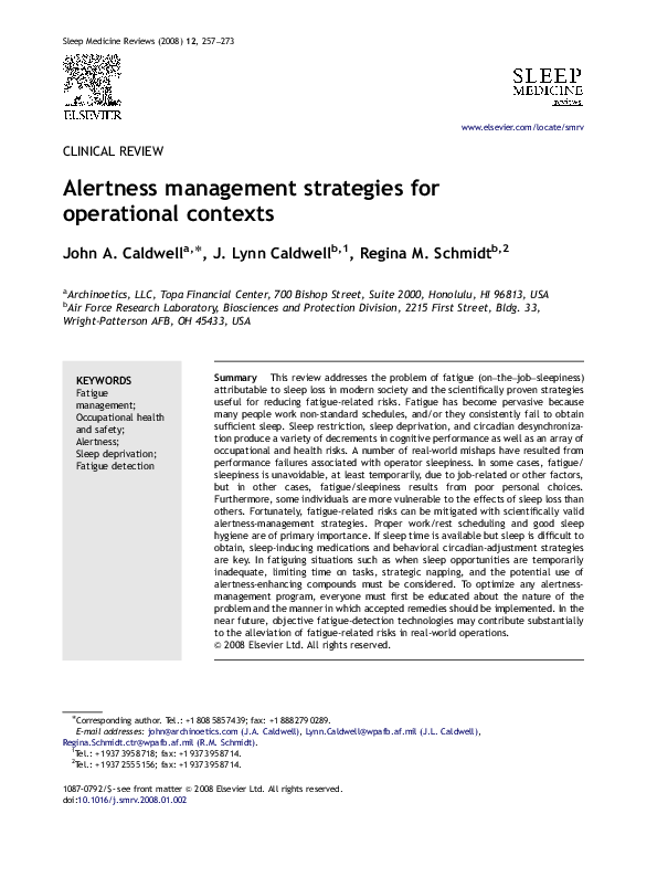 (PDF) Alertness management strategies for operational contexts