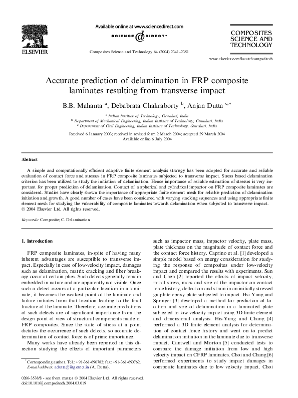 (PDF) Accurate prediction of delamination in FRP composite laminates ...