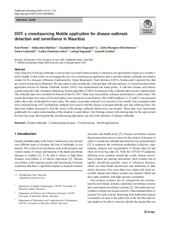 (PDF) DOT: a crowdsourcing Mobile application for disease outbreak detection and surveillance in ...