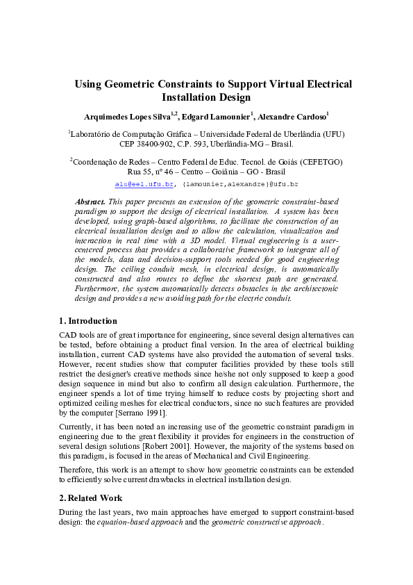 (PDF) Using Geometric Constraints to Support Virtual Electrical ...