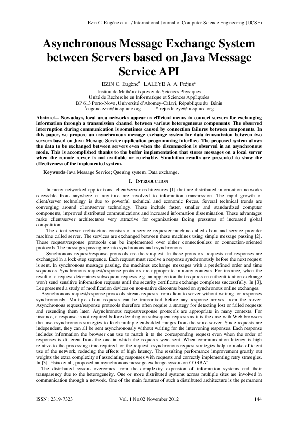 (PDF) Asynchronous Message Exchange System between Servers based on Java Message Service