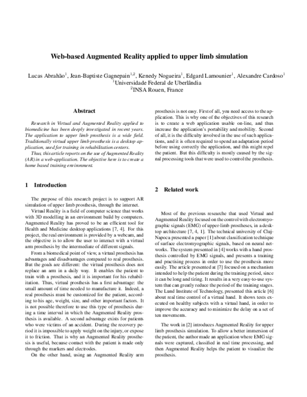 (PDF) Web-based Augmented Reality applied to upper limb simulation