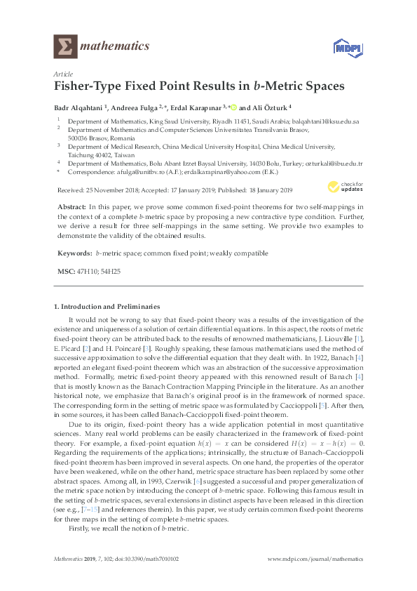 (PDF) Fisher-Type Fixed Point Results in b-Metric Spaces