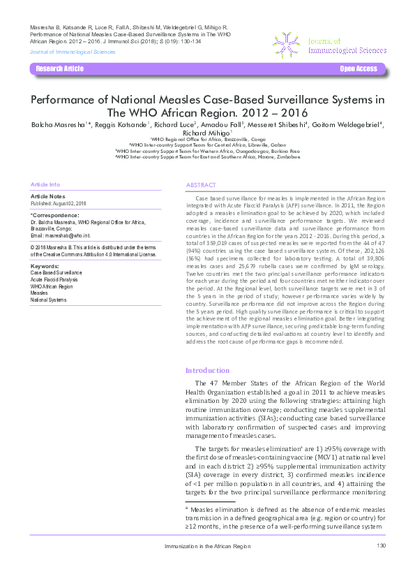 (PDF) Performance of National Measles Case-Based Surveillance Systems ...