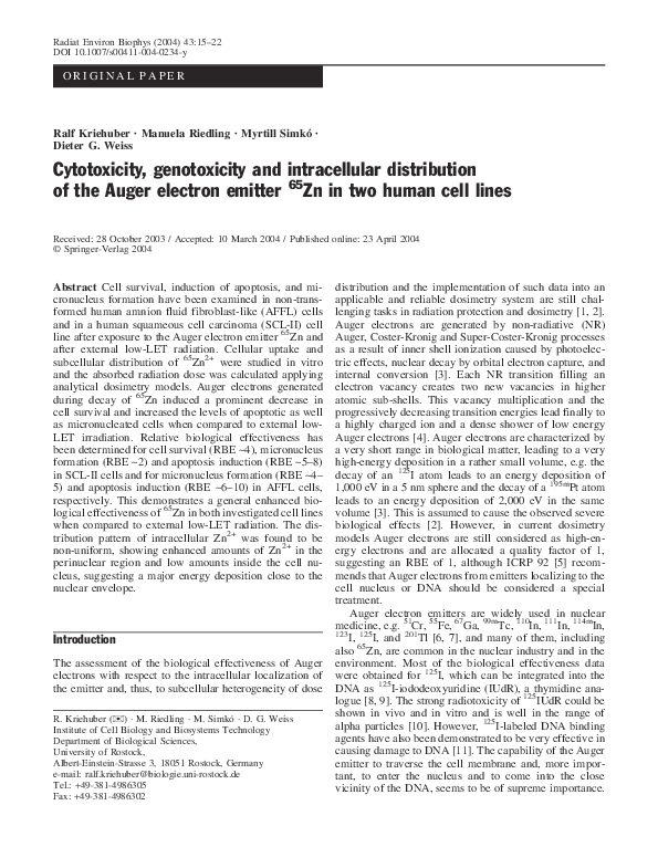(PDF) 65Zn Cytotoxicity and Intracellular Effects
