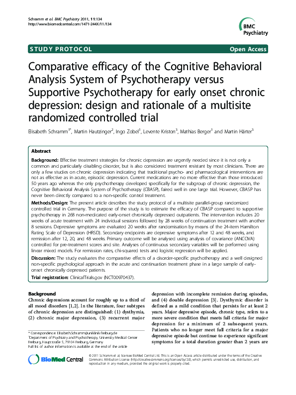 (PDF) 4 Cognitive Behavioral Analysis System of Psychotherapy (CBASP ...