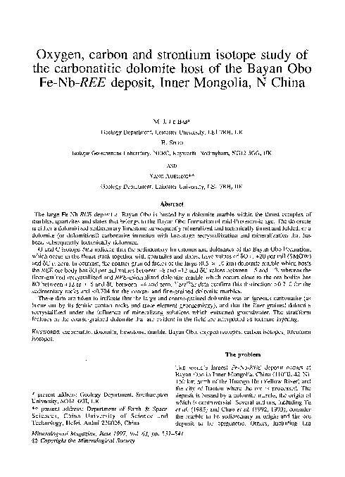 (PDF) Oxygen, Carbon and Strontium Isotope Study of the Carbonatitic ...