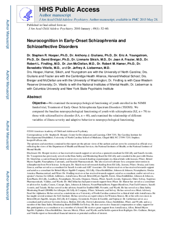 (PDF) Neurocognition in Early-Onset Schizophrenia and Schizoaffective ...