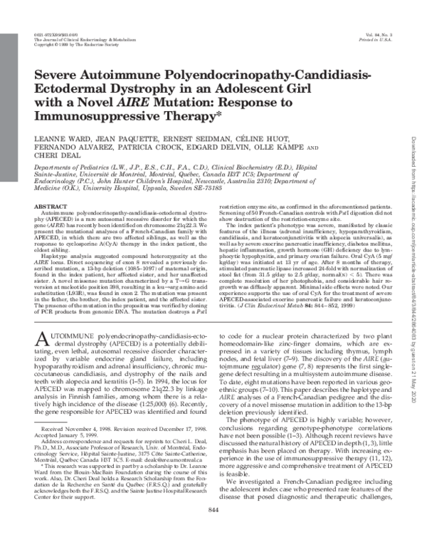 (PDF) Severe Autoimmune Polyendocrinopathy-Candidiasis-Ectodermal ...