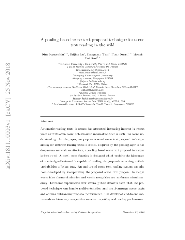 (PDF) A pooling based scene text proposal technique for scene text reading in the wild